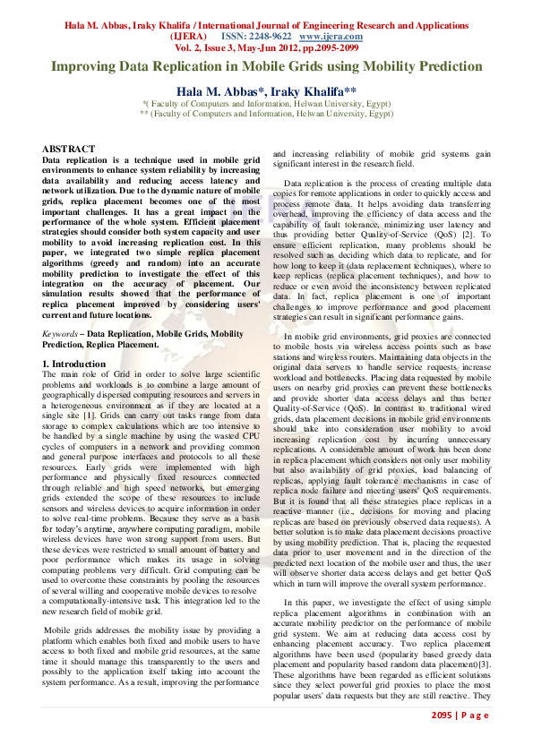 (PDF) Improving Data Replication in Mobile Grids using Mobility Prediction