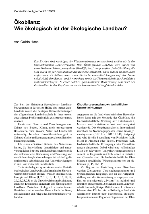(PDF) Ökobilanz: Wie ökologisch ist der ökologische Landbau? | Dr ...