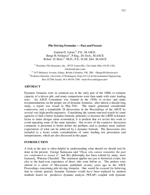 (PDF) Pile Driving Formulas: Past and Present