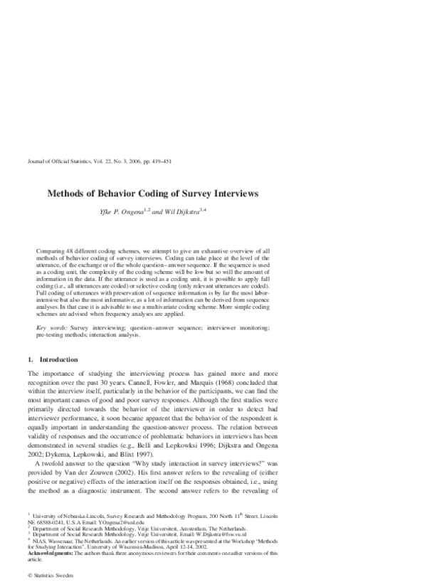 (PDF) Methods of behavior coding of survey interviews