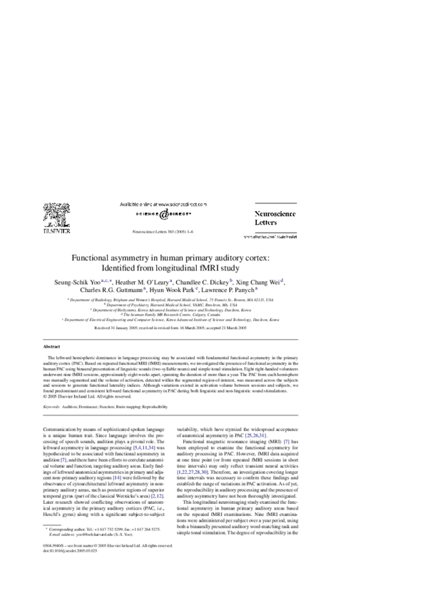(PDF) Functional asymmetry in human primary auditory cortex: Identified ...