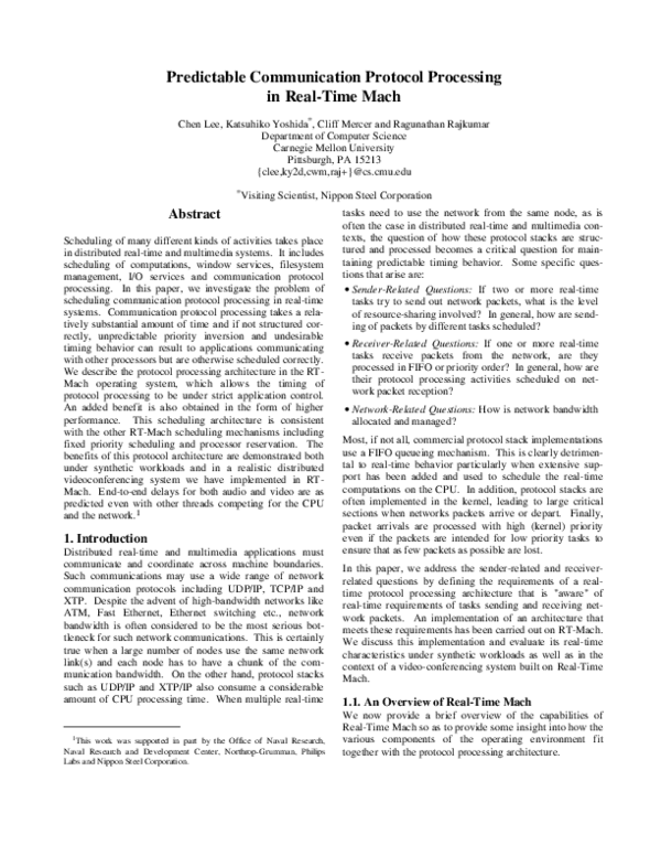 (PDF) Predictable communication protocol processing in real-time mach