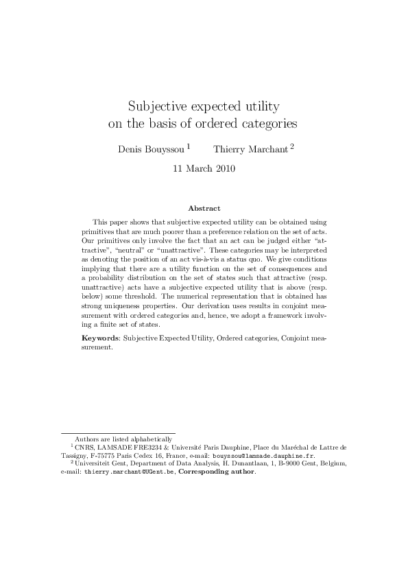 (PDF) Subjective expected utility on the basis of ordered categories ...