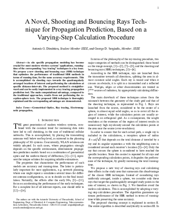 Pdf A Novel Shooting And Bouncing Rays Technique For Propagation Prediction Based On A
