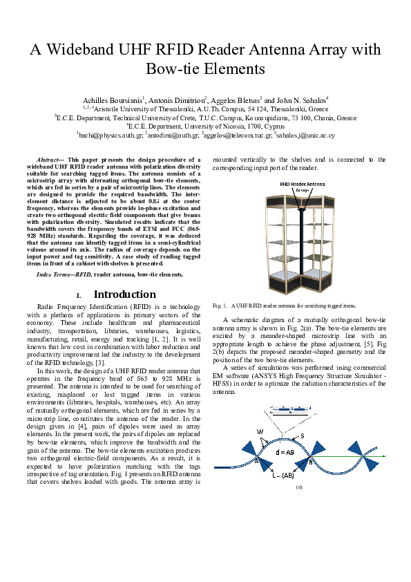 (PDF) A wideband UHF RFID reader antenna array with bow-tie elements