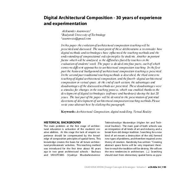 (PDF) Digital Architectural Composition - 30 years of experience and ...