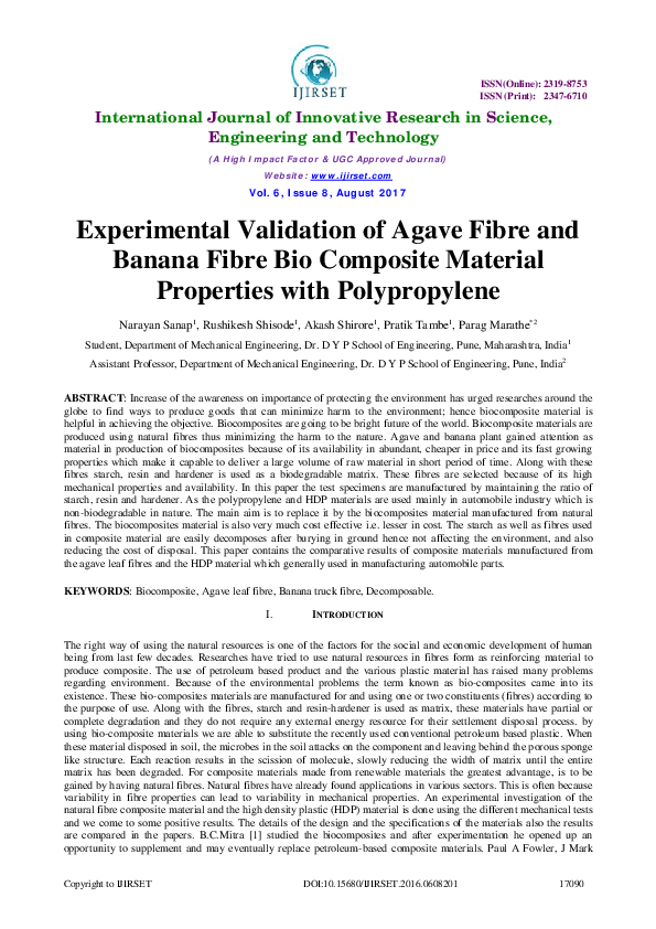 (PDF) Experimental Validation of Agave Fibre and Banana Fibre Bio ...