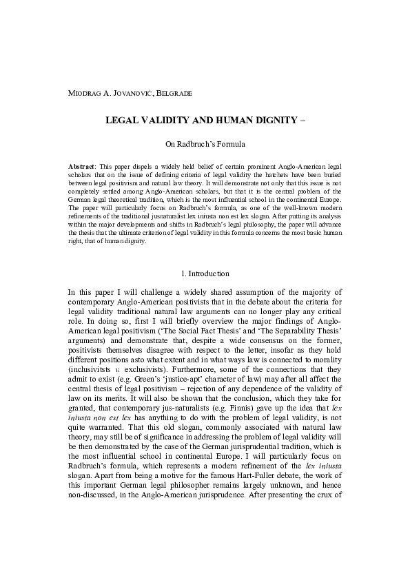 (DOC) Legal Validity and Human Dignity – On Radbruch's Formula