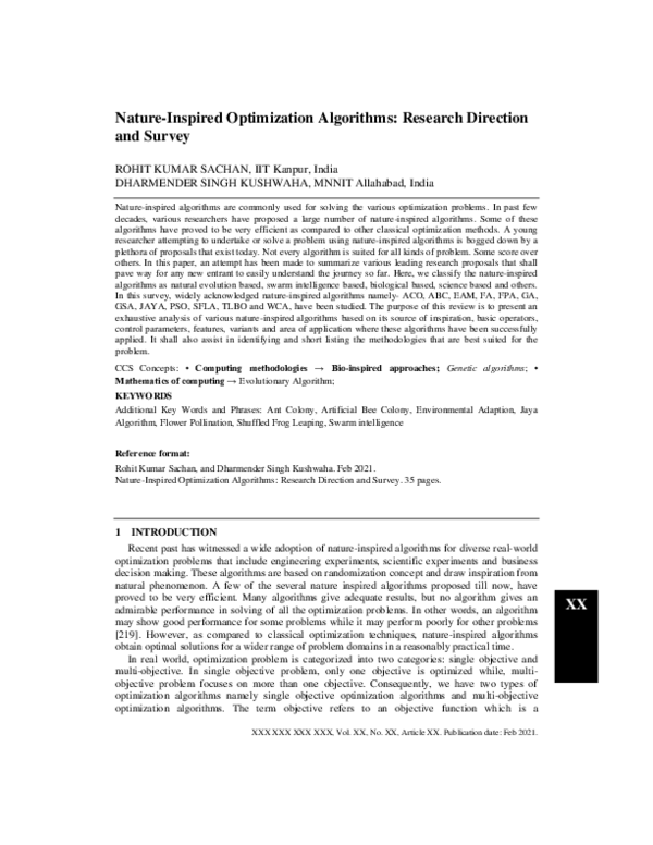 Pdf Nature Inspired Optimization Algorithms Research Direction And Survey