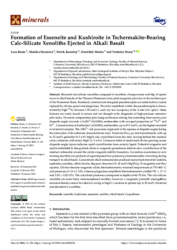(PDF) Formation of Esseneite and Kushiroite in Tschermakite-Bearing ...