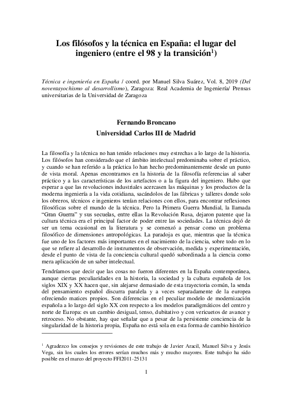 (PDF) La filosofía de la técnica en España | Fernando Broncano R ...