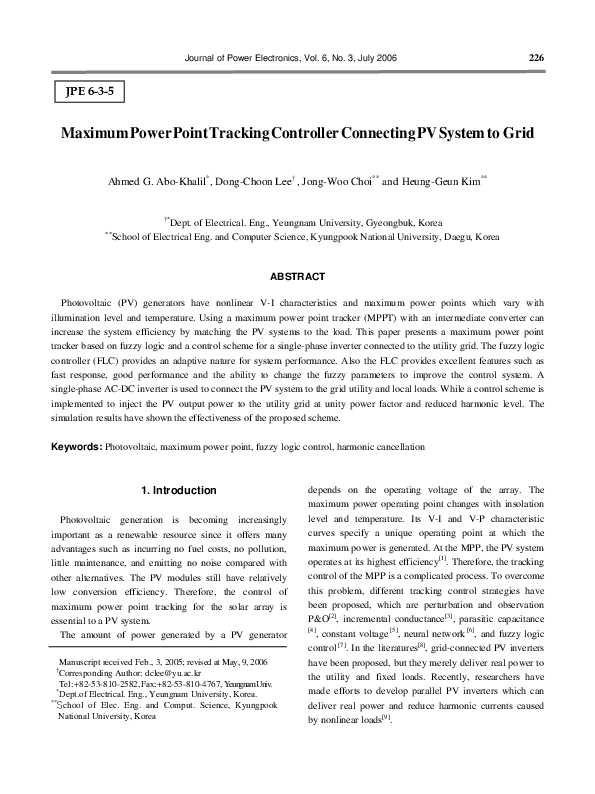 Pdf Maximum Power Point Tracking Controller Connecting Pv System To Grid