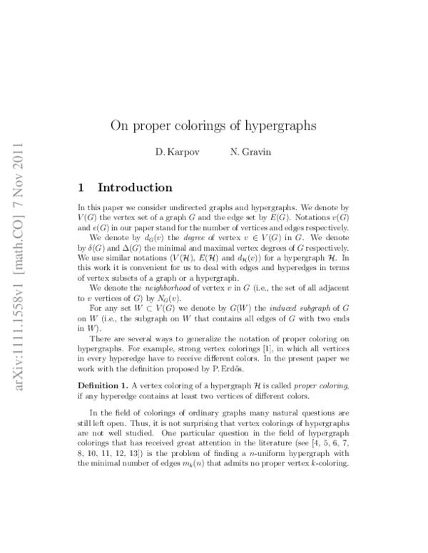 (PDF) On proper colorings of hypergraphs