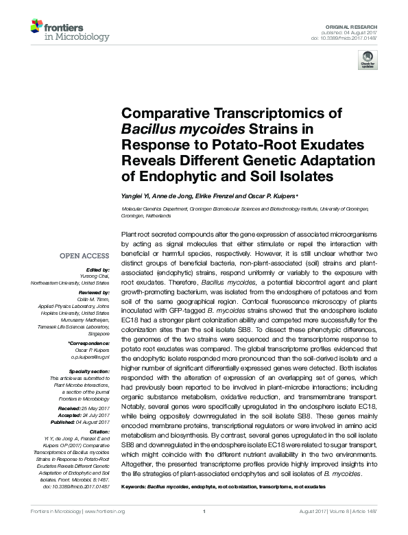 (PDF) Comparative Transcriptomics of Bacillus mycoides Strains in Response to Potato-Root ...