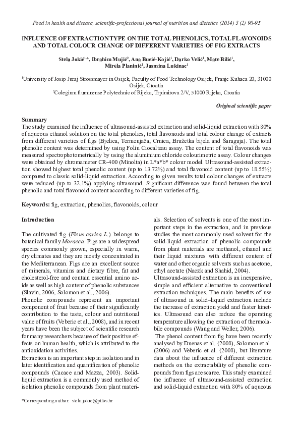 (PDF) Influence of extraction type on the total phenolics, total ...