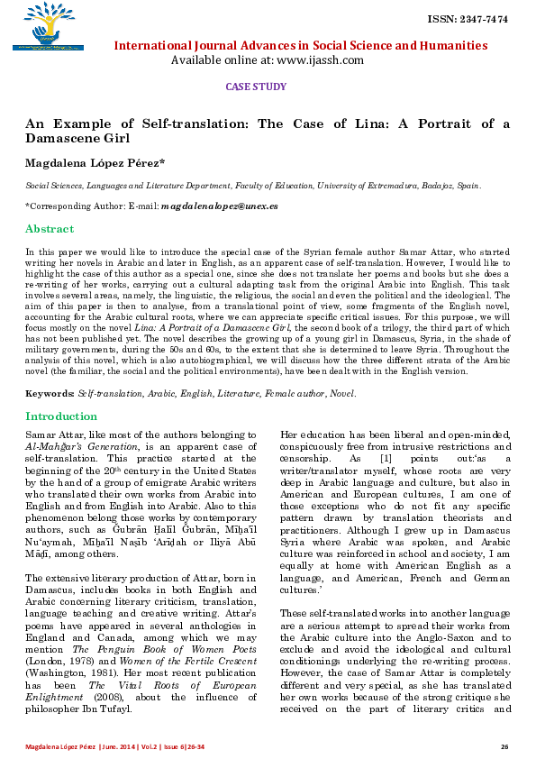 (PDF) An Example of Self-translation: The Case of Lina: A Portrait of a ...