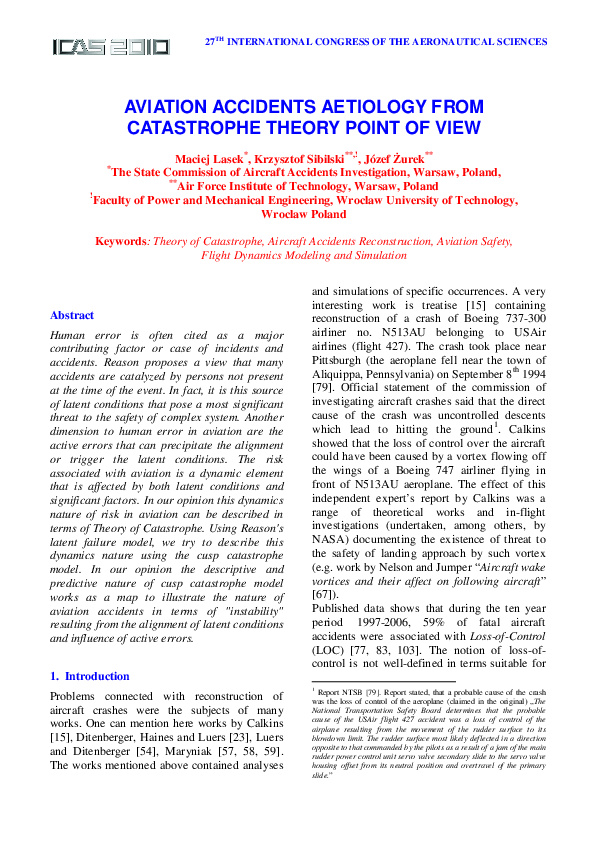 (PDF) Aviation Accidents Aetiology from Catastrophe Theory Point of View