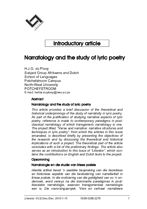 (PDF) The project : Verse and narrative : narrative structures and ...