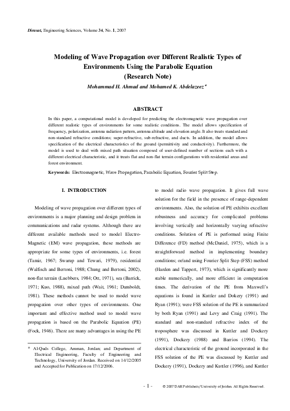 Pdf Modeling Of Wave Propagation Over Different Realistic Types Of Environments Using The
