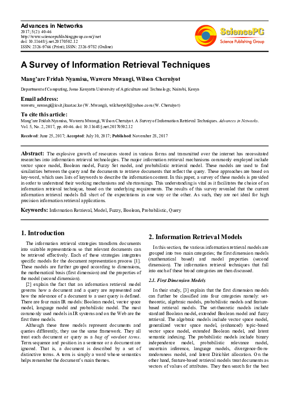 (PDF) A Survey of Information Retrieval Techniques
