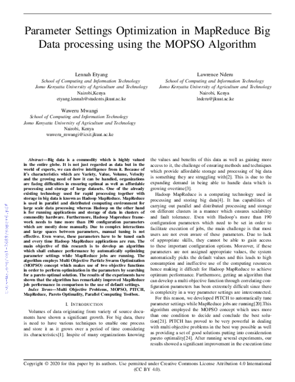 Pdf Parameter Settings Optimization In Map Reduce Big Data Processing