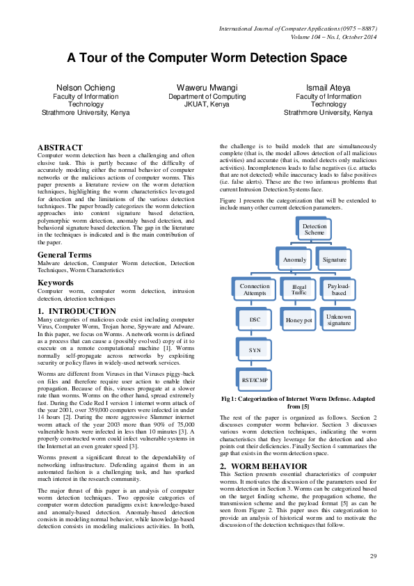 (PDF) A Tour of the Computer Worm Detection Space
