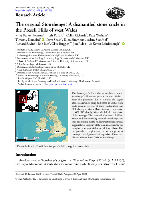 (PDF) The original Stonehenge? A dismantled stone circle in the Preseli ...