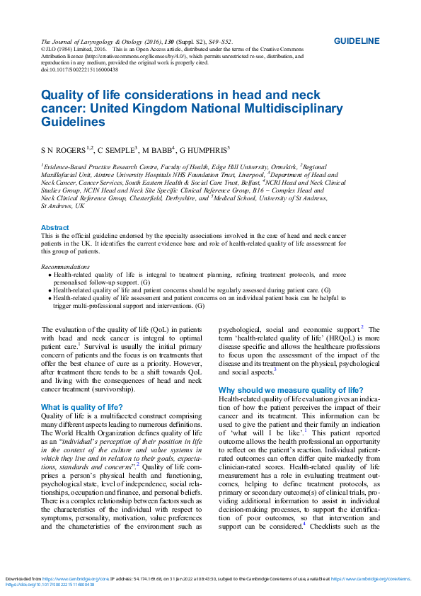 (PDF) Quality of life considerations in head and neck cancer: United ...