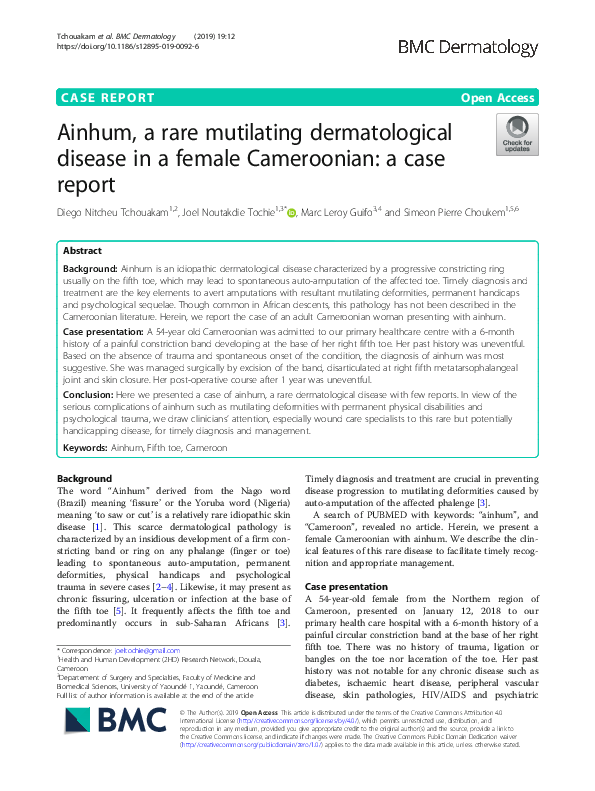 (PDF) Ainhum, a rare mutilating dermatological disease in a female ...