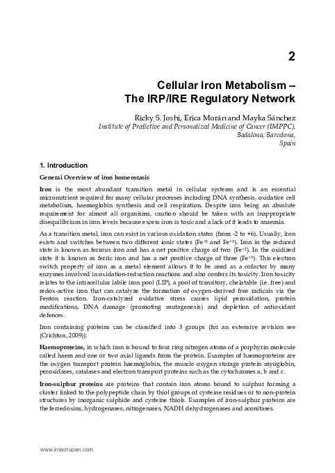 (PDF) Cellular Iron Metabolism – The IRP/IRE Regulatory Network