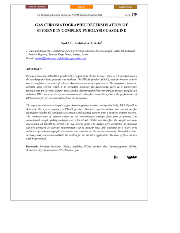 (PDF) Gas Chromatographic Determination of Styrene in Complex Pyrolysis ...