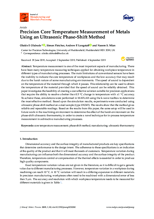 (PDF) Precision Core Temperature Measurement of Metals Using an ...
