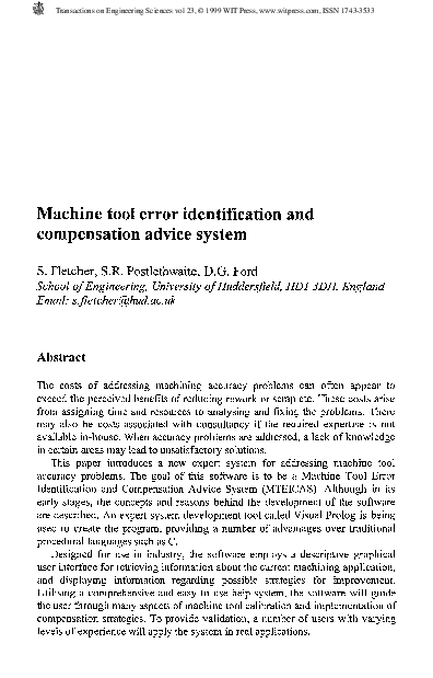 (PDF) Machine Tool Error Identification AndCompensation Advice System