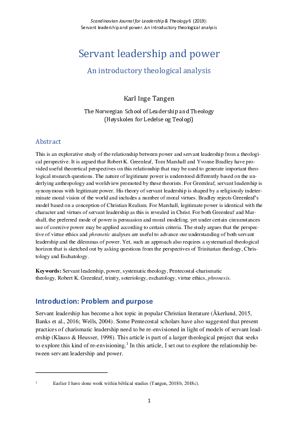 (PDF) Servant leadership and power