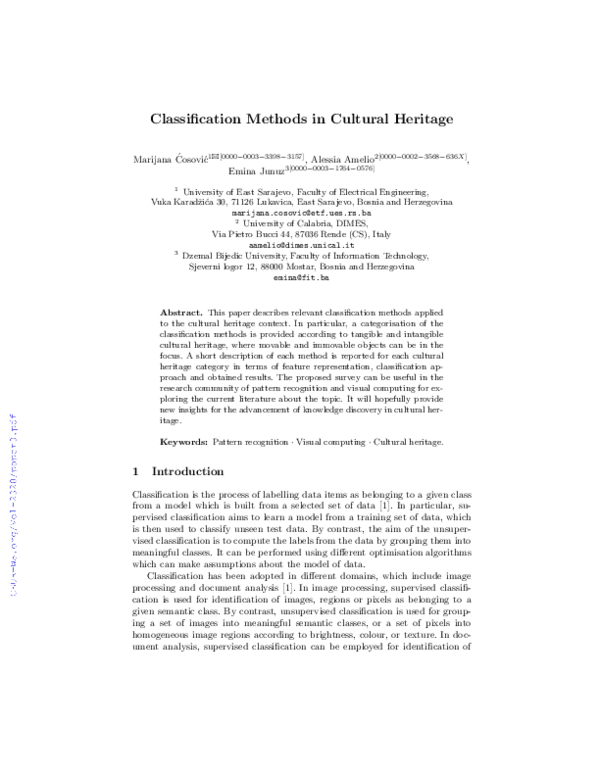 (PDF) Classification Methods in Cultural Heritage