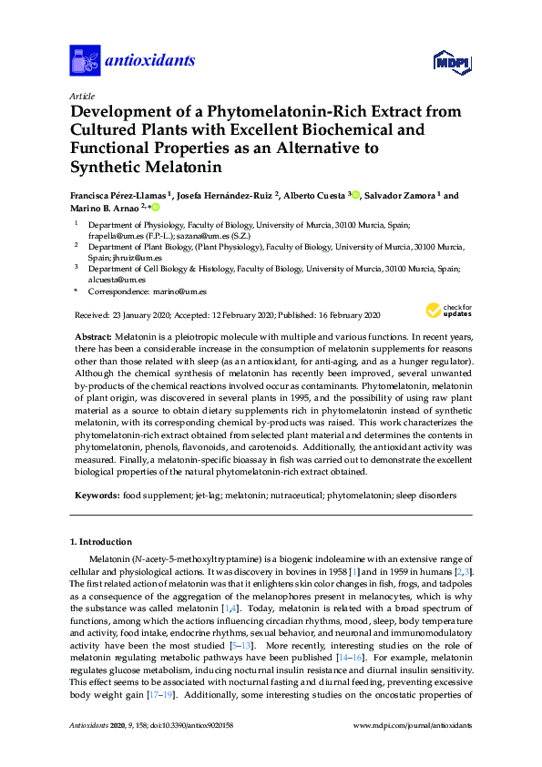 (PDF) Development of a Phytomelatonin-Rich Extract from Cultured Plants ...