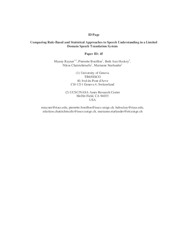 Pdf Comparing Rule Based And Statistical Approaches To Speech Understanding In A Limited