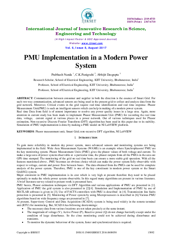 (PDF) PMU Implementation in a Modern Power System