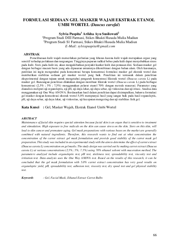 (PDF) Formulasi Sediaan Gel Masker Wajah Ekstrak Etanol Umbi Wortel ...