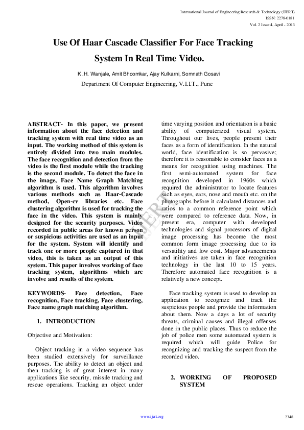 (PDF) Use Of Haar Cascade Classifier For Face Tracking System In Real ...