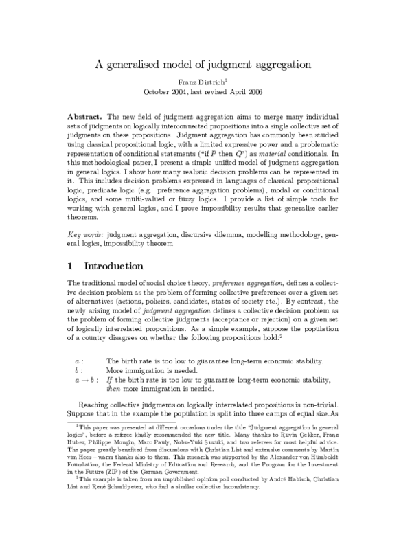 (PDF) A generalised model of judgment aggregation