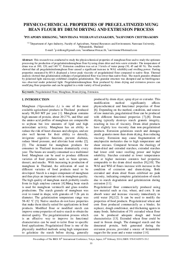 (PDF) Physico-Chemical Properties of Pregelatinized Mung Bean Flour by Drum Drying and Extrusion ...
