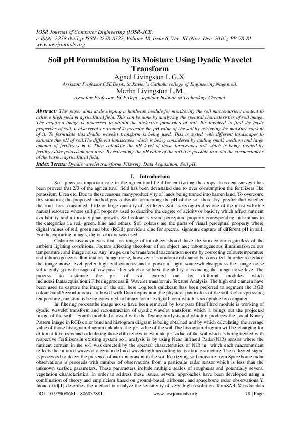 (PDF) Soil pH Formulation by its Moisture Using Dyadic Wavelet Transform