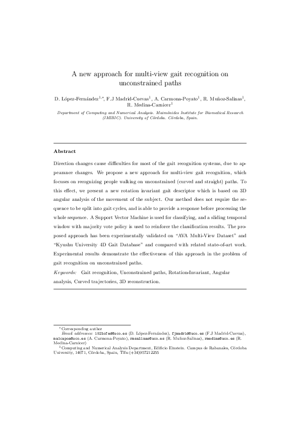 Pdf A New Approach For Multi View Gait Recognition On Unconstrained Paths 7121