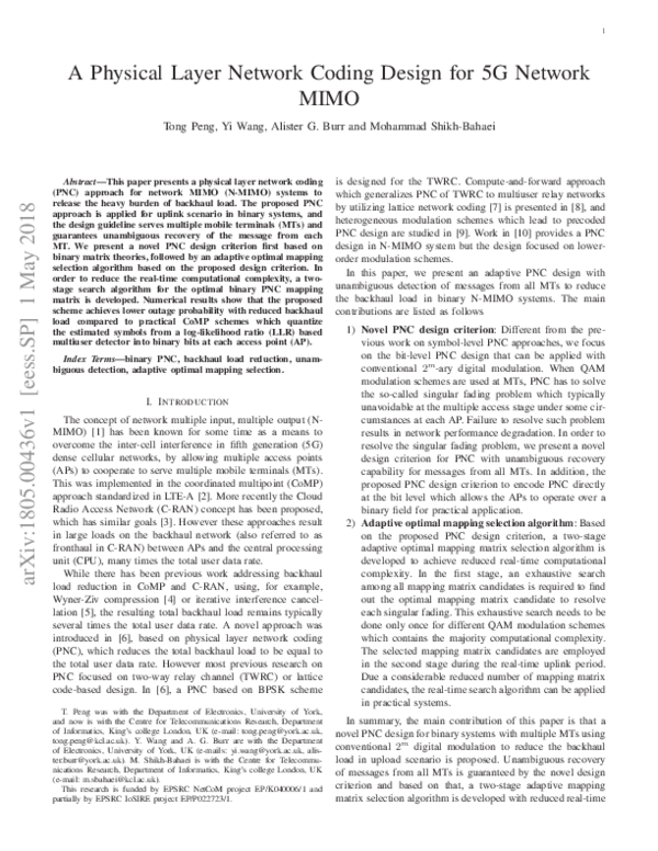 (PDF) A Physical Layer Network Coding Design for 5G Network MIMO