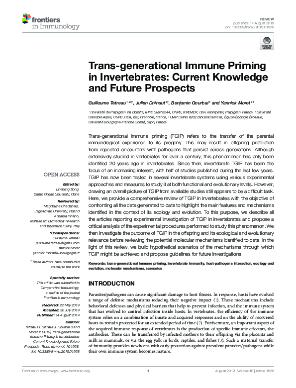 (PDF) Trans-generational Immune Priming in Invertebrates: Current ...
