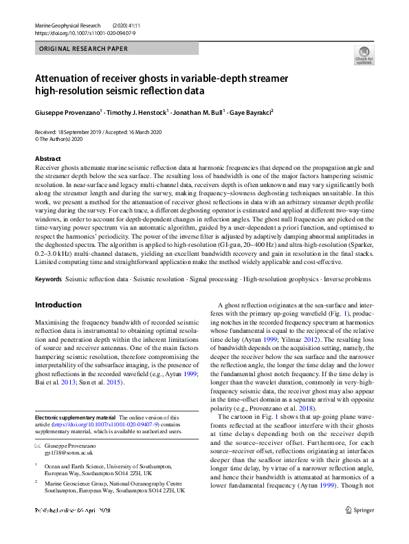 (PDF) Attenuation of receiver ghosts in variable-depth streamer high-resolution seismic ...