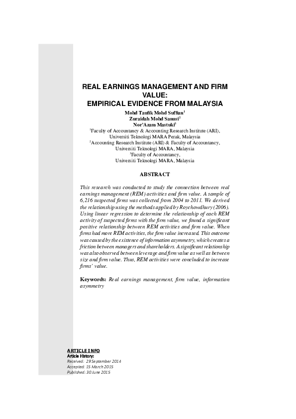 (PDF) Real earnings management and firm value: Empirical evidence from ...
