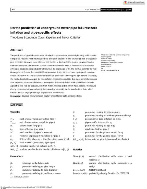 (PDF) On the prediction of underground water pipe failures: zero ...
