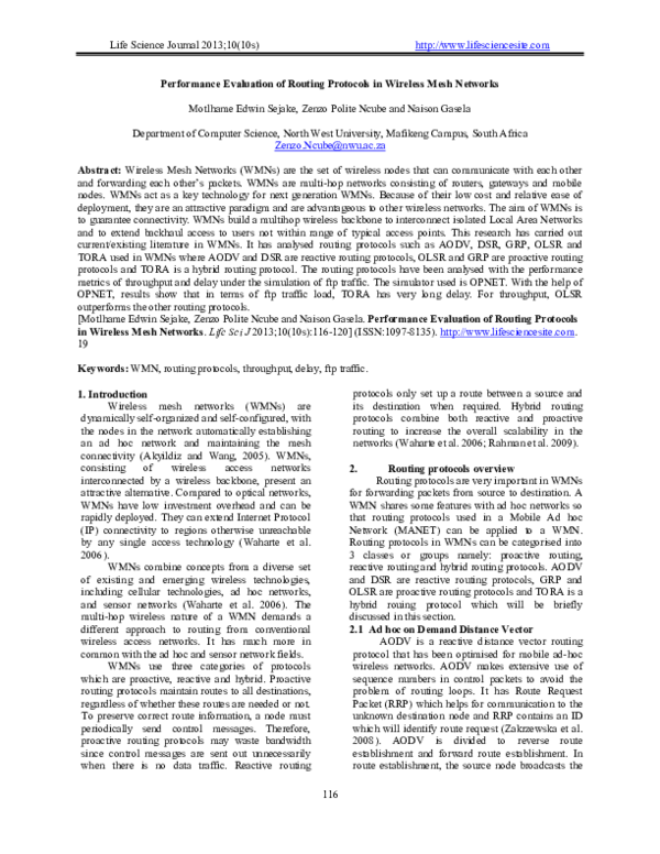 Pdf Performance Evaluation Of Routing Protocols In Wireless Mesh Networks